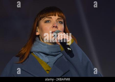 German artist Jennifer Kothe performs during the public show for the ...