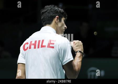 Christian Garín of CHILE in action during Day 2 of the 2019 Davis Cup ...
