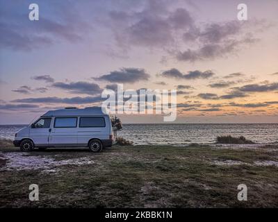 Puck Bay (Baltic Sea) coast is seen in Oslonino, Poland on 30 May 2020 ...