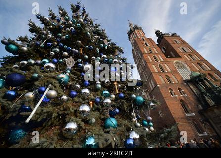 A view of the main Christmas tree at Krakow's Market Square. On Sunday ...