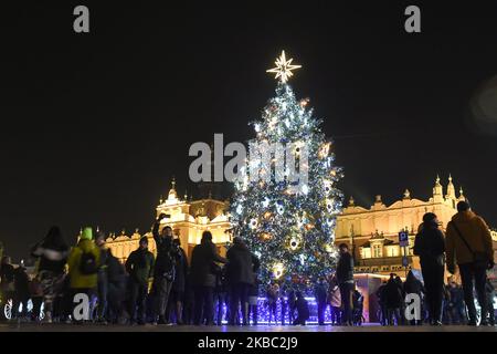 A view of the main Christmas tree at Krakow's Market Square. On Sunday ...