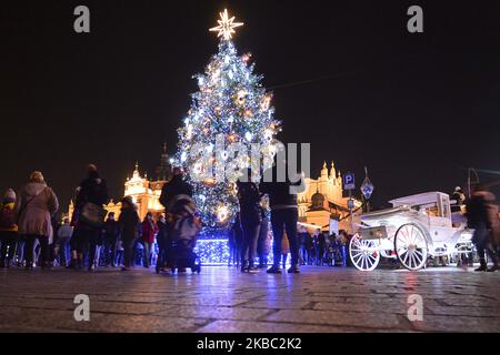 A view of the main Christmas tree at Krakow's Market Square. On Sunday ...
