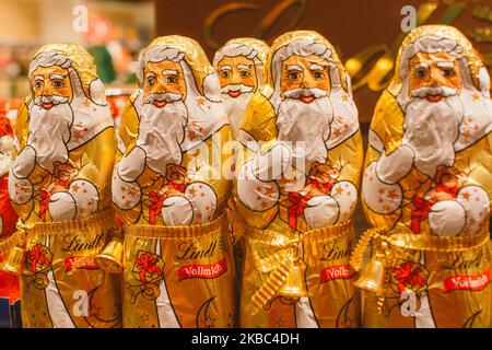Santa claus figure chocolate are dispalyed in Chocolate musem in ...