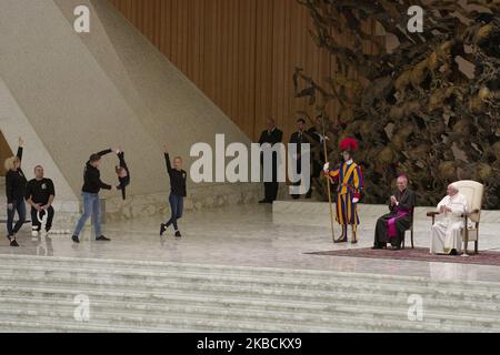 Pope Francis as he leads his Wednesday General Audience in Nervi Hall ...