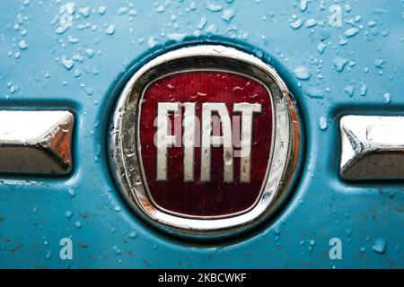 Fiat logo is seen on the car in Krakow, Poland on December 7, 2021 ...