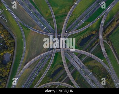 Intersection highway junction crossroad overview top down aerial ...