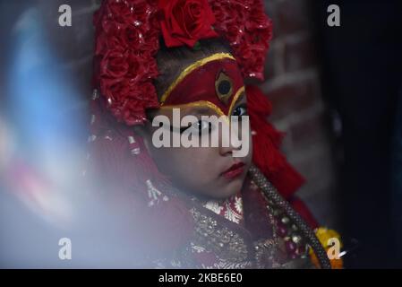 Living goddess of Nepal Trishna Shakya peeps the Dashain Festival ...