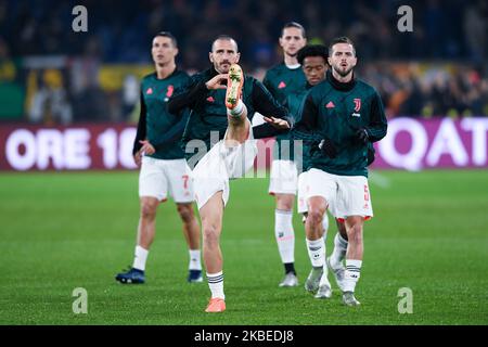 Miralem Pjanic and Leonardo Bonucci of Juventus celebrate at the end of ...