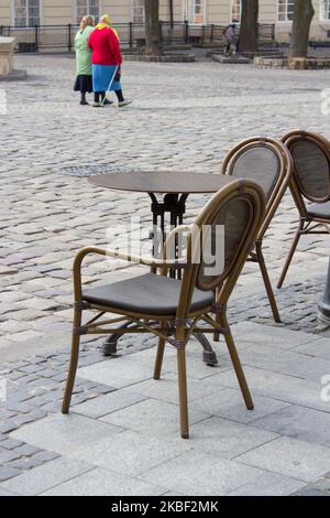 empty table in cafe near window copy space inside interior Stock Photo ...