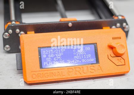 Original Prusa I3 MK3S 3D printers pictured printing various 3D tasks ...