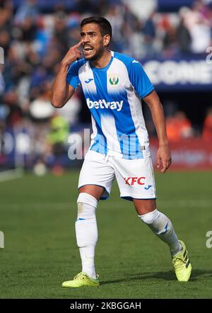 CD Leganes' Jose Luis Garcia Recio (L), Ruben Perez, Guido Carrillo (R ...