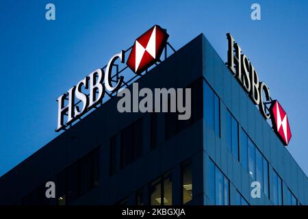 HSBC Bank with flag and logo in the historic centre of Valletta, Malta ...