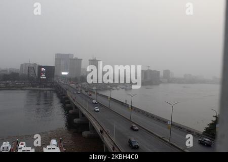 Lite traffic on Falomo Bridge in Lagos, Nigeria as haze weather ...