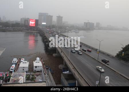 Lite traffic on Falomo Bridge in Lagos, Nigeria as haze weather ...