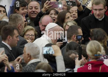 Pope Francis arrives at Paul VI Audience Hall for his Wednesday General ...