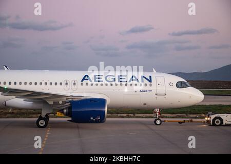A brand new Airbus A320neo airplane with the new logo and livery paint ...