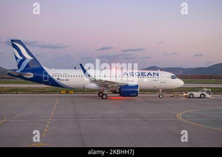 A brand new Airbus A320neo airplane with the new logo and livery paint ...