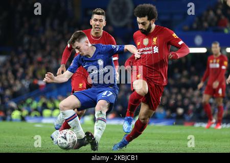 Billy Gilmour of Chelsea tackling Mohamed Salah of Liverpool during the ...