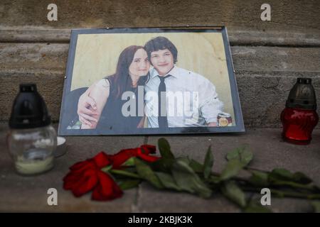 Memorial picture of investigative journalist Jan Kuciak and his fiancee ...