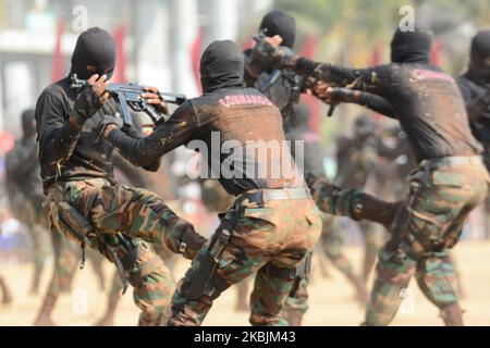 Sri Lankan commando soldiers during a drill session at the 40th ...
