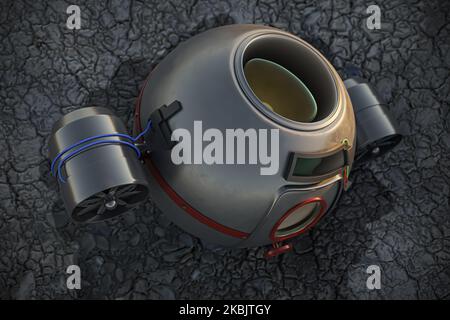 space capsule stuck on a desolated planet 3d illustration Stock Photo ...