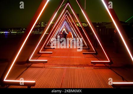 The Gate of Lights installation. Light Festival in Copenhagen, Denmark ...