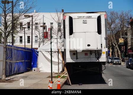 A view of temporary morgue in Brooklyn medical center in Brooklyn Usa ...