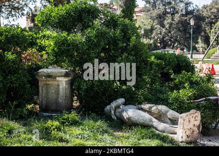 A statue in the area of Giardini, in Castello, Venice. Somebody put a ...
