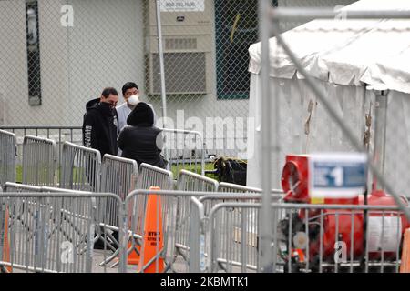 A view of a COVID-19 testing area set up in the parking lot of NYC ...