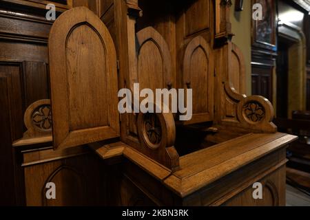A view of a restored confessional in which Sister Faustina confessed for several years, seen ...