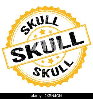 SKULL text written on yellow-black dash stamp sign Stock Photo - Alamy