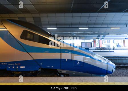 A view of a Pendolino train seen in Krakow central train station ...