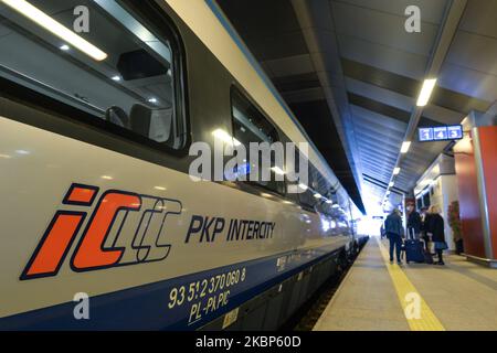 A view of a Pendolino train seen in Krakow central train station. Polish national railway ...