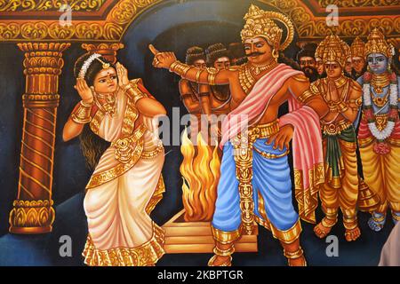 Fresco depicting a scene from the Hindu epic Mahabharat (Mahabharata ...