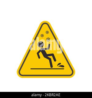 Caution watch for ice vector sign. Slippery Ice Warning sticker label ...