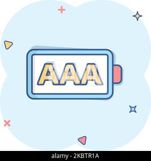 AAA battery icon in comic style. Power level cartoon vector ...