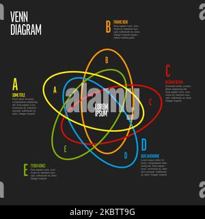 Multipurpose Venn diagram schema template with five oval sets and their ...
