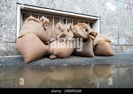 Bags for stopping high water during storm and flooding of the Seveso ...