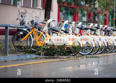 A damaged bike during storm and flooding of the Seveso river on July 24 ...