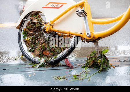 A damaged bike during storm and flooding of the Seveso river on July 24 ...