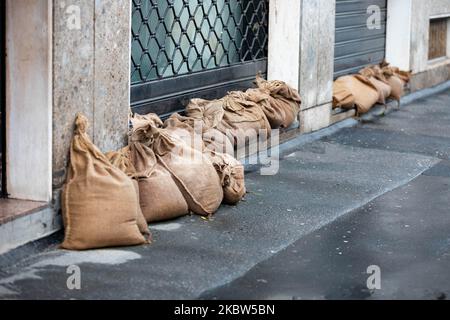 Bags for stopping high water during storm and flooding of the Seveso ...
