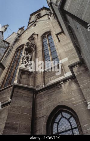 Paris, France may 1980: Notre Dame cathedral building detail in 80s ...