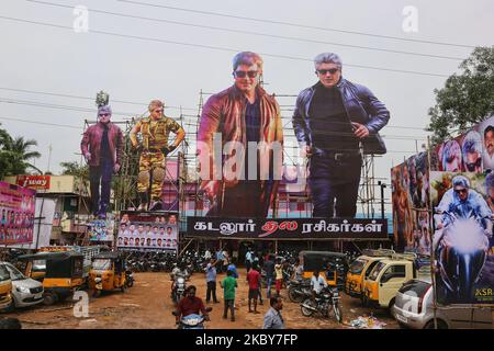 Large billboards promoting the Tamil blockbuster film 'Vivegam' in ...