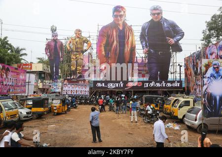 Large billboards promoting the Tamil blockbuster film 'Vivegam' in ...