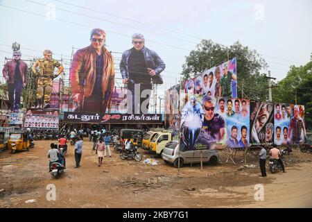 Large billboards promoting the Tamil blockbuster film 'Vivegam' in ...