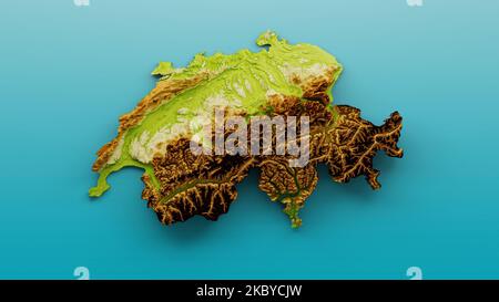 A 3D rendering of a height map of Switzerland with shaded relief ...