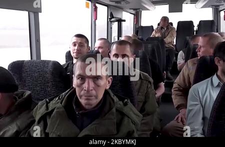 In this photo taken from a video released by Russian Defense Ministry ...