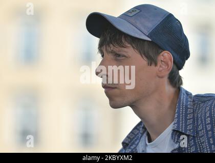 Polish actor, Eryk Kulm, seen during an interview recording for NETIA ...
