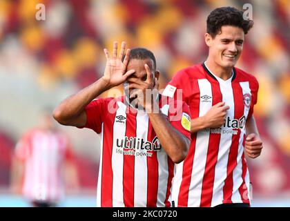 Bryan Mbuemo of Brentford celebrating his teams third goal during the ...