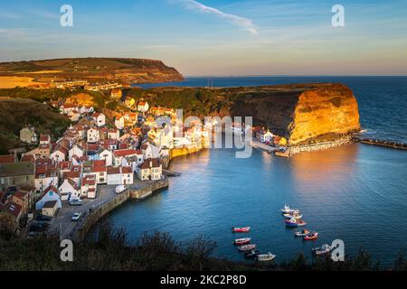 Early morning light at Staithes Harbour North Yorkshire England Stock ...